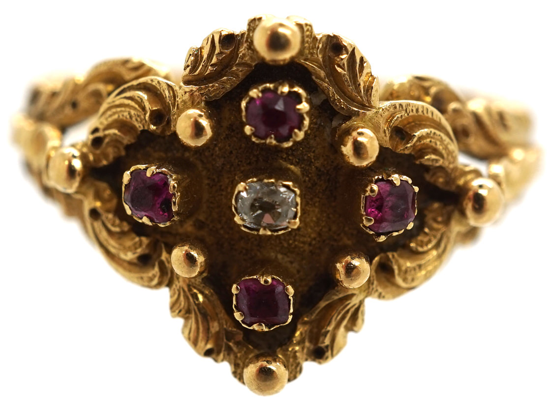 Early Victorian 18ct Gold, Ruby & Diamond Ring (481L) | The Antique ...