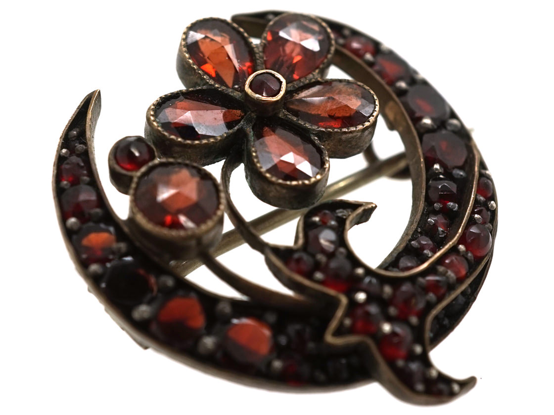 Edwardian Garnet Flower & Half Moon Brooch (489L) | The Antique ...