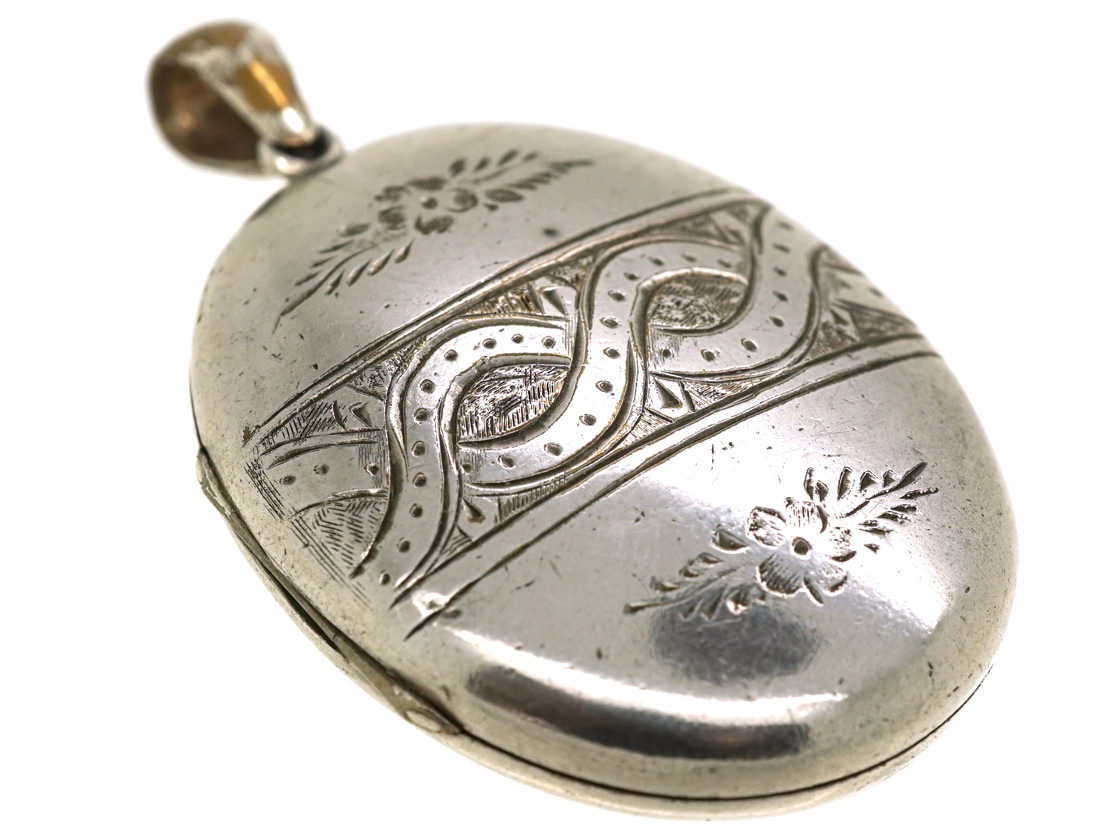 Victorian Oval Silver Locket With Entwined Ribbon Design (281G) | The ...