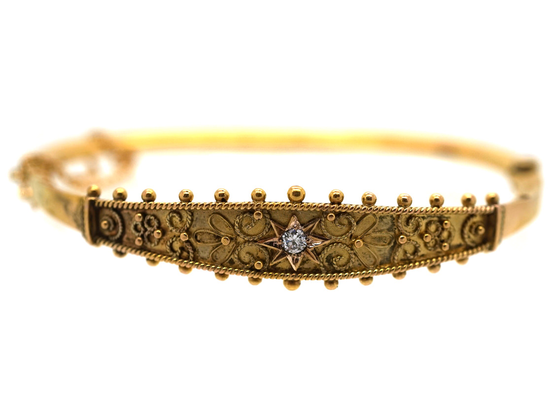 Edwardian 9ct Bangle set with a Diamond (444L) | The Antique Jewellery ...