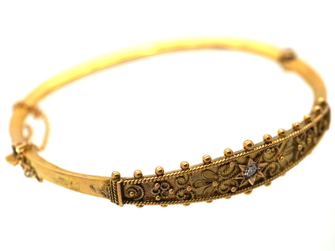 Edwardian 9ct Bangle set with a Diamond (444L) | The Antique Jewellery ...