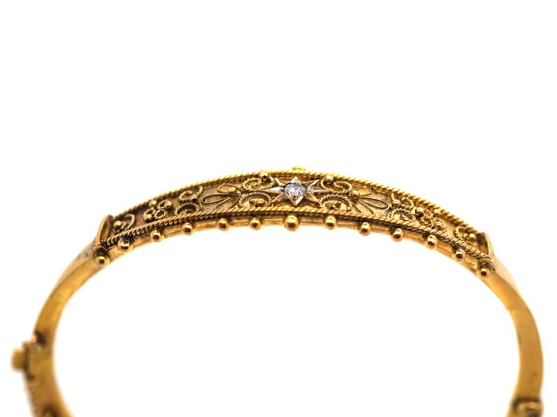 Edwardian 9ct Bangle set with a Diamond (444L) | The Antique Jewellery ...