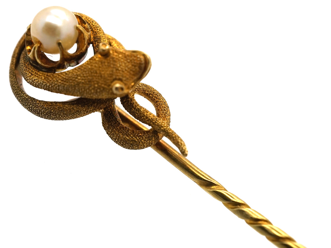 Victorian 18ct Gold Snake Tie Pin With Natural Pearl (486L) | The ...