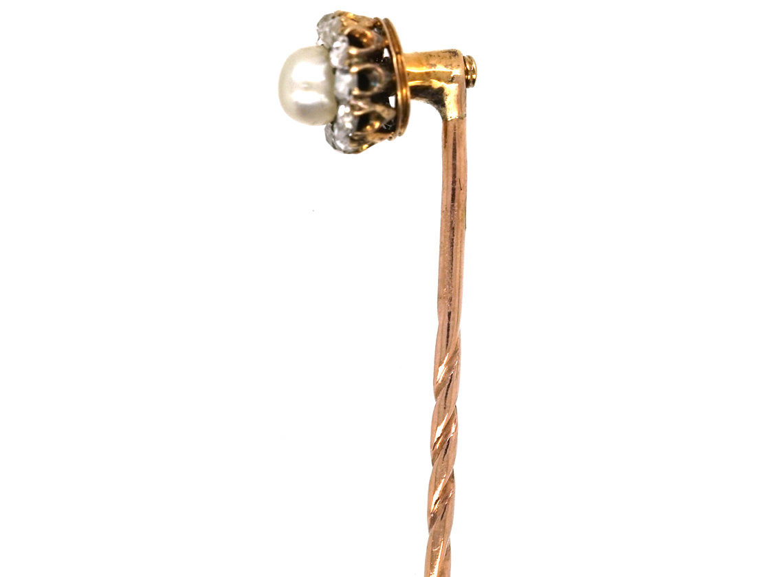 Victorian 18ct Gold, Rose Diamond & Natural Pearl Tie Pin (507L) | The ...