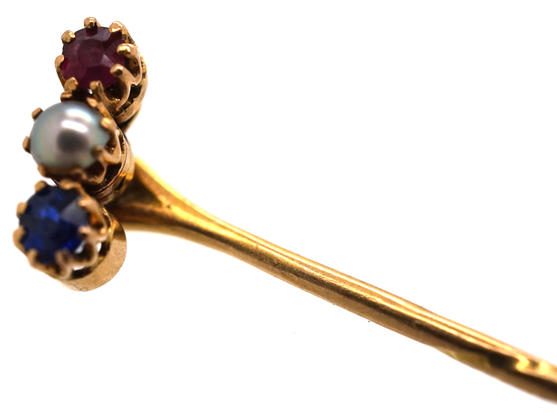 Edwardian Sapphire, Natural Pearl & Ruby Tie Pin (501L) | The Antique ...