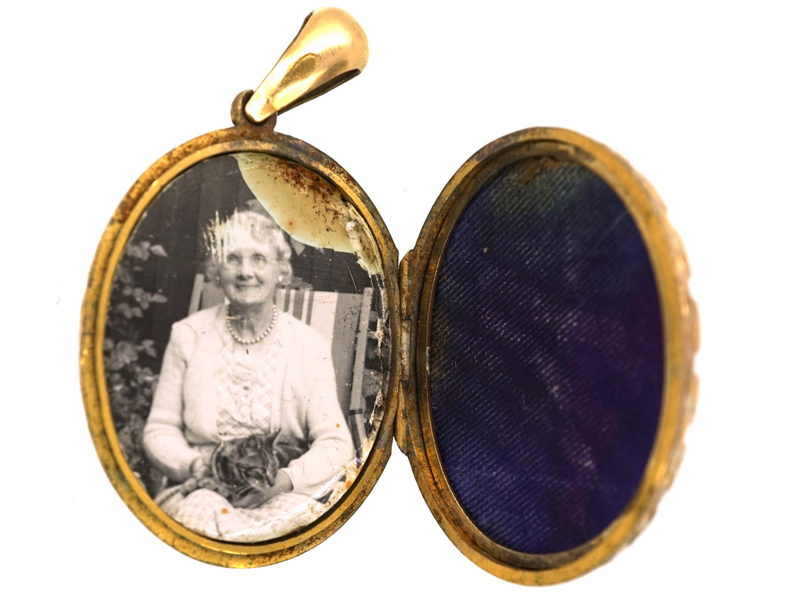 Edwardian 9ct Gold Back & Front Oval Locket set with Red Paste & Pearls ...