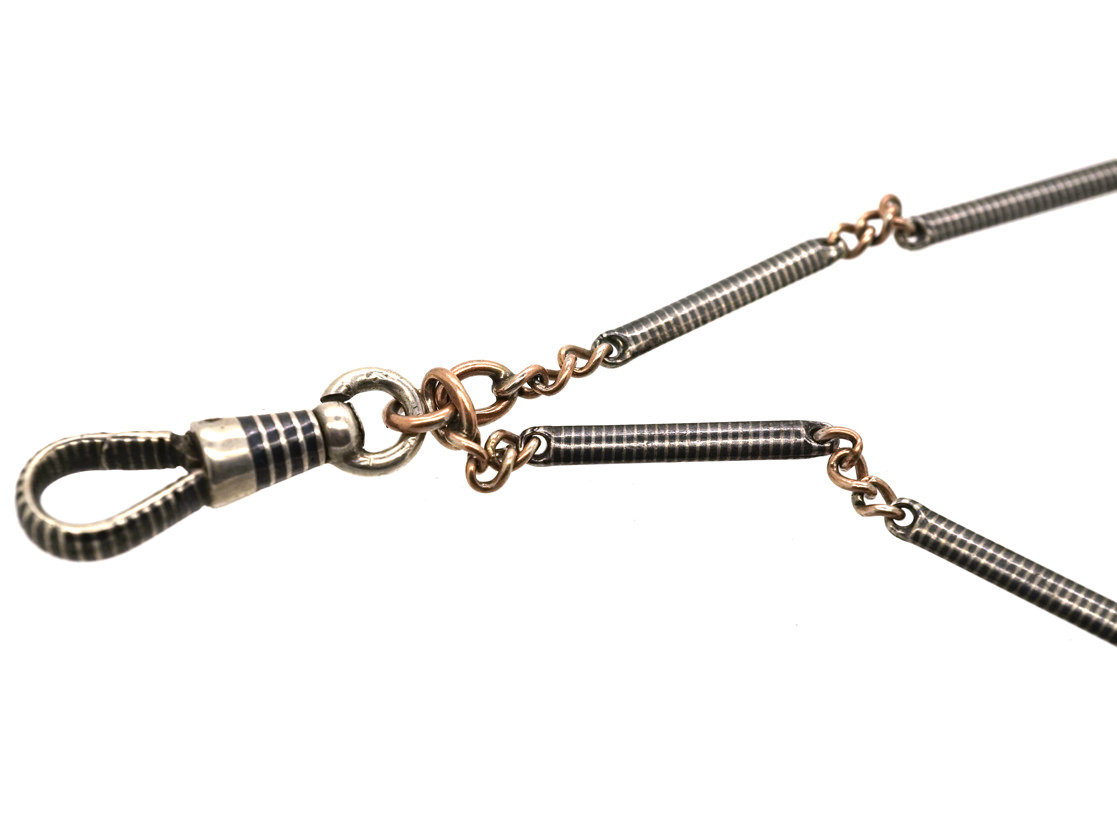 Gun Metal & Gold Plated Long Guard Chain - The Antique Jewellery Company