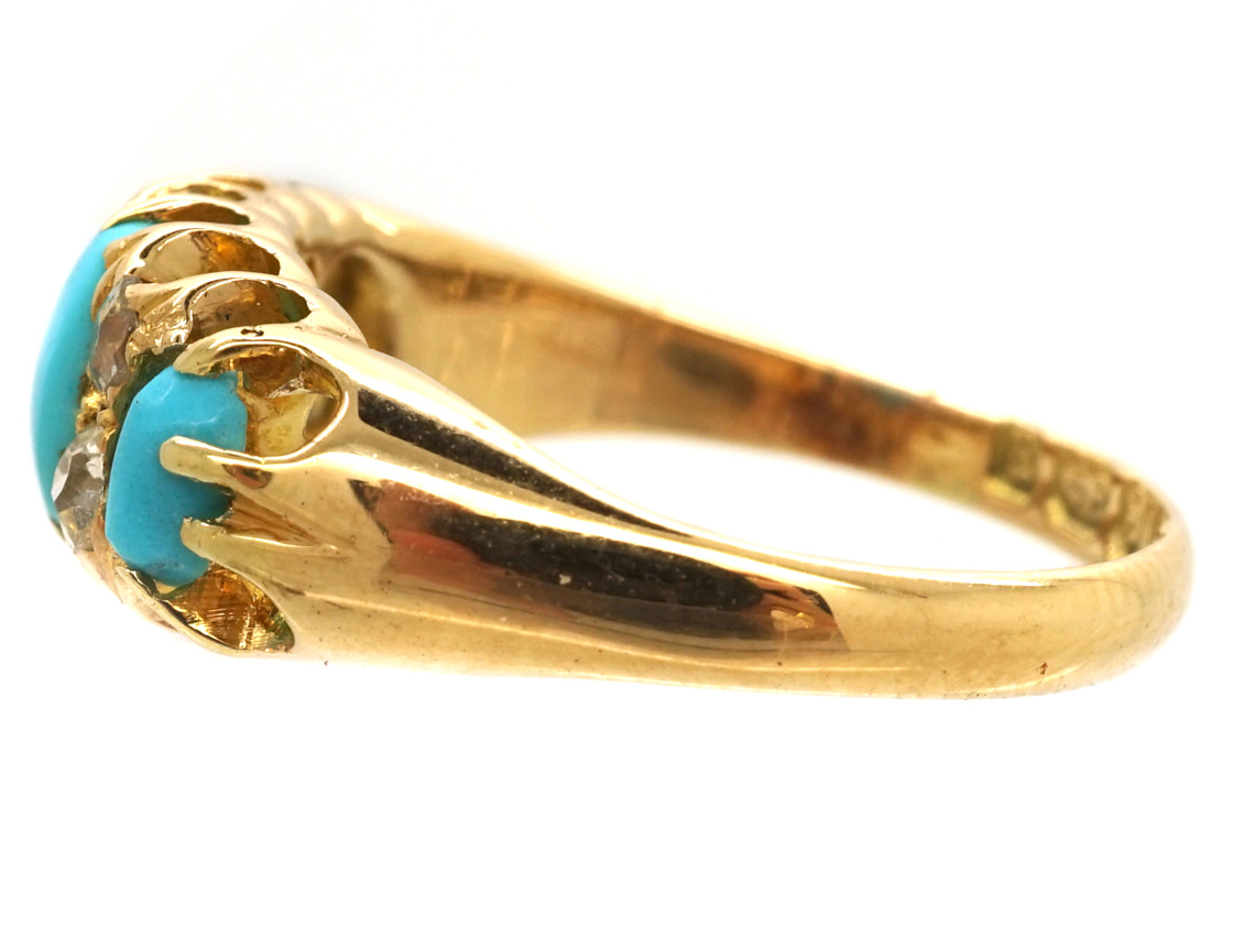 18ct Gold Three Stone Turquoise & Diamond Ring (843L) | The Antique ...