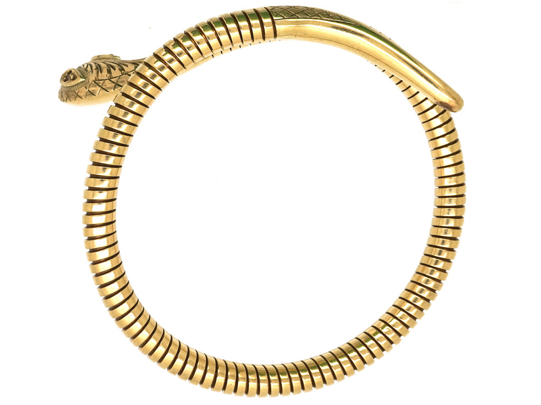 9ct Gold Snake Bangle with Ruby Eyes (857L) | The Antique Jewellery Company