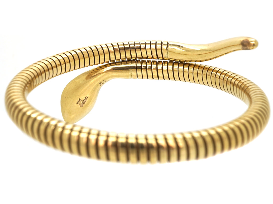 9ct Gold Snake Bangle with Ruby Eyes (857L) | The Antique Jewellery Company