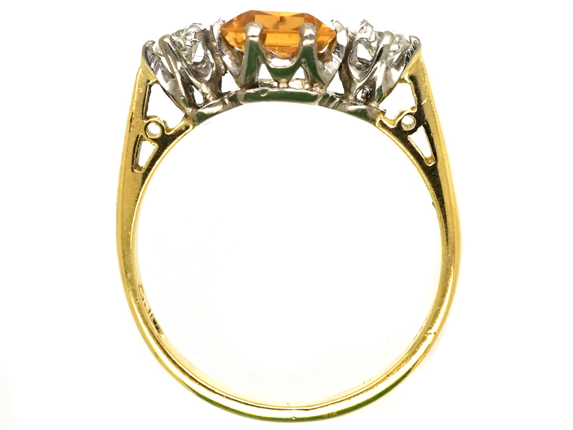 18ct Gold, Rectangular Topaz & Diamond Ring (625M) | The Antique ...