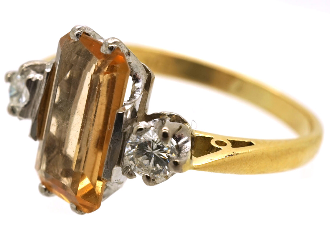 18ct Gold, Rectangular Topaz & Diamond Ring (625M) | The Antique ...