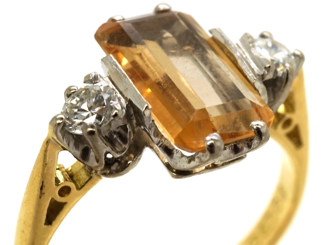 18ct Gold, Rectangular Topaz & Diamond Ring (625M) | The Antique ...