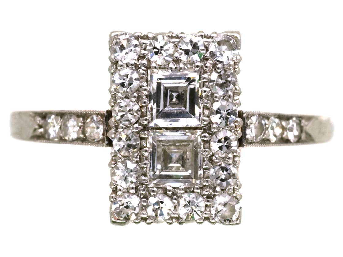Art Deco Platinum & Diamond Rectangular Ring with Diamond Set Shoulders ...