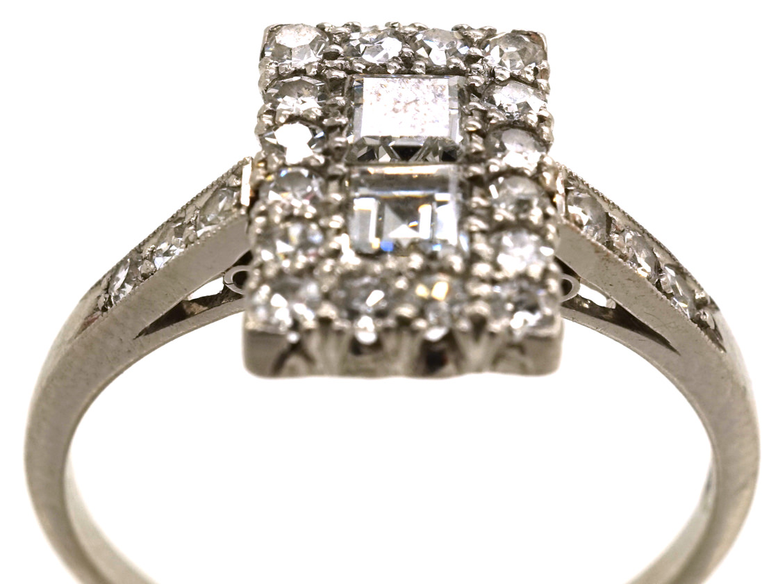 Art Deco Platinum & Diamond Rectangular Ring with Diamond Set Shoulders ...