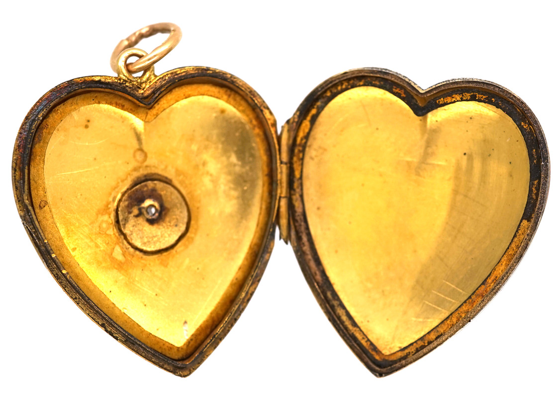 Edwardian Large 15ct Gold Heart Shaped Locket set with a Diamond (888L ...