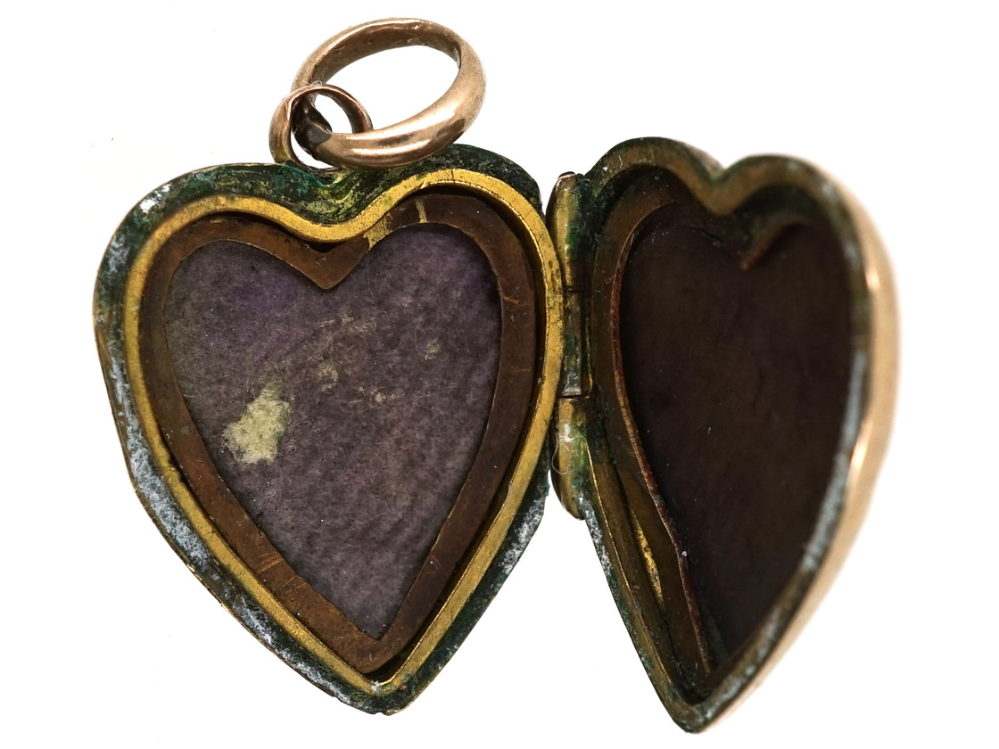 Edwardian 9ct Gold Heart Shaped Locket Studded With Natural Split ...