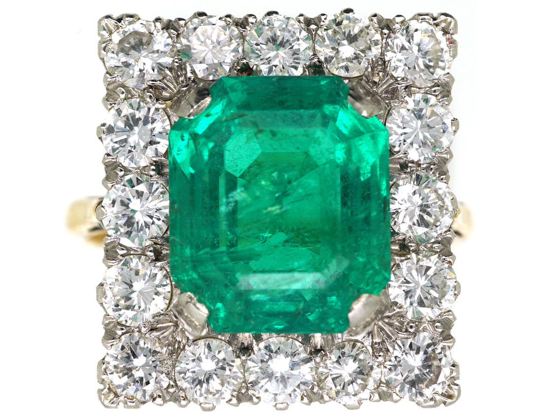 Large 18ct Gold, Emerald & Diamond Rectangular Ring (20M) | The Antique ...