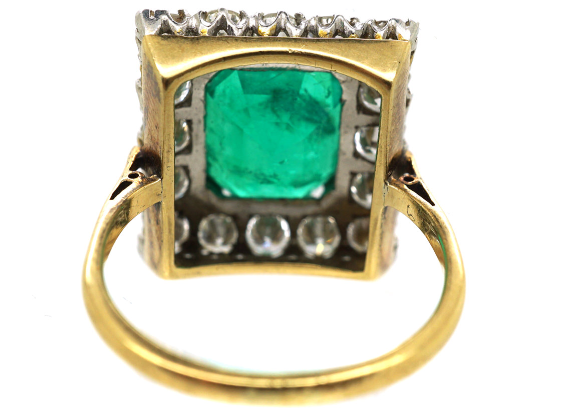 Large 18ct Gold, Emerald & Diamond Rectangular Ring (20M) | The Antique ...