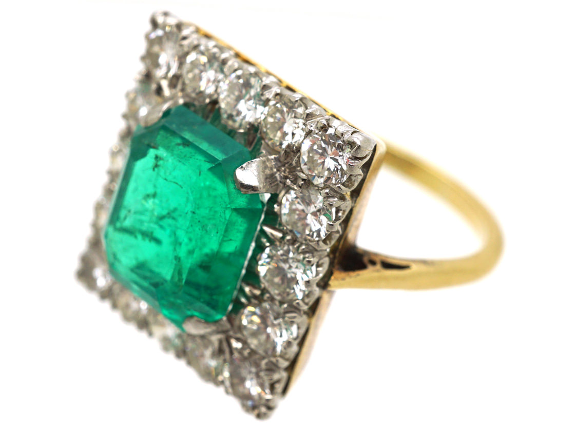 Large 18ct Gold, Emerald & Diamond Rectangular Ring (20M) | The Antique ...