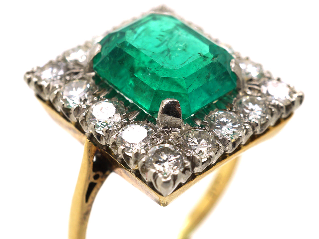Large 18ct Gold, Emerald & Diamond Rectangular Ring (20M) | The Antique ...