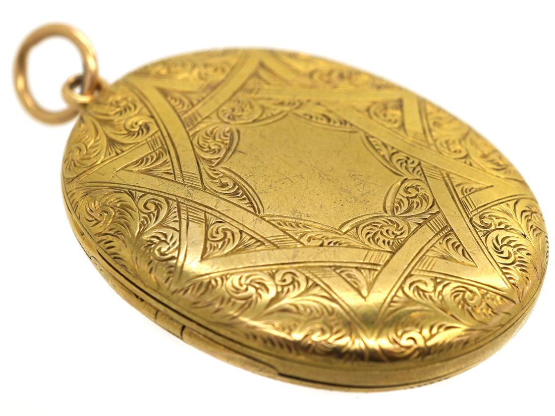 Victorian 15ct Gold Double Opening Oval Engraved Locket (33M) | The ...