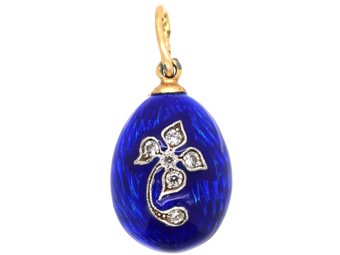 Austrian 14ct Gold & Blue Enamel & Diamond Egg Pendant (979L) | The ...