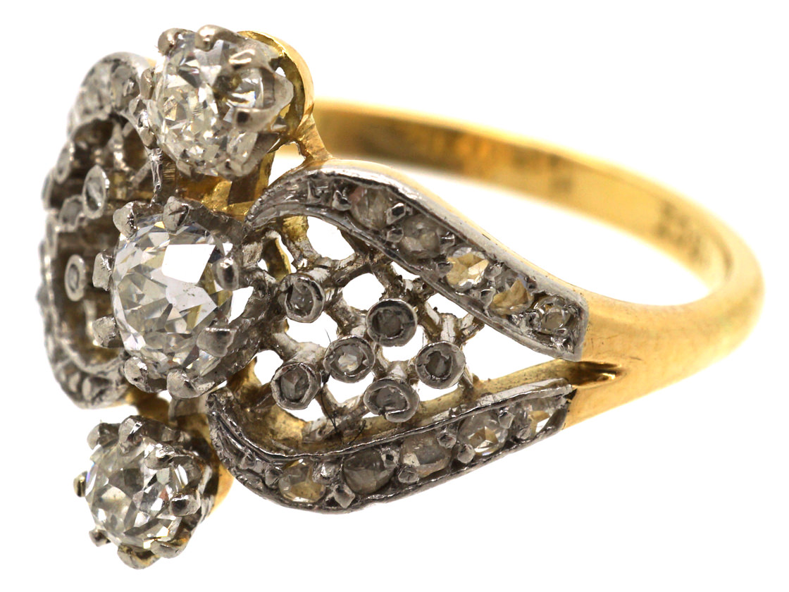 Edwardian 18ct Gold & Platinum, Three Stone Diamond Ornate Ring (935L ...