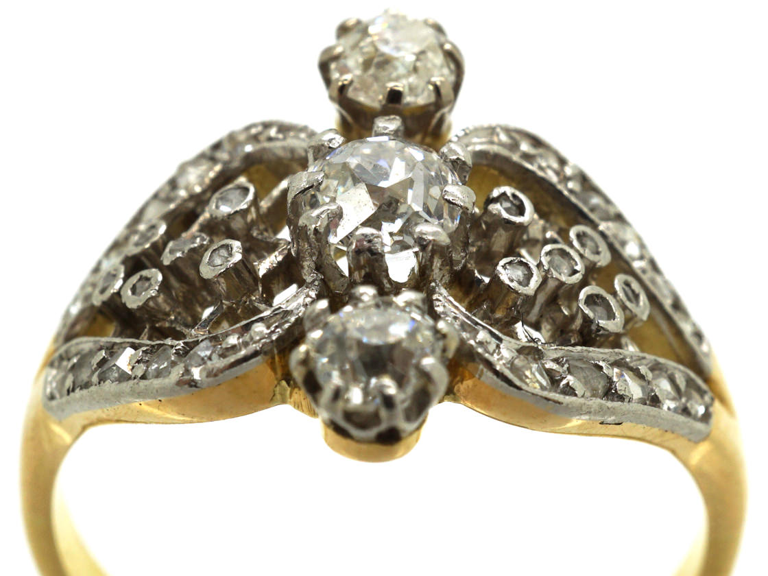 Edwardian 18ct Gold & Platinum, Three Stone Diamond Ornate Ring (935L ...