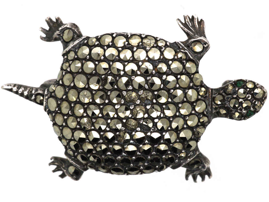 Silver & Marcasite Tortoise Brooch (928L) | The Antique Jewellery Company