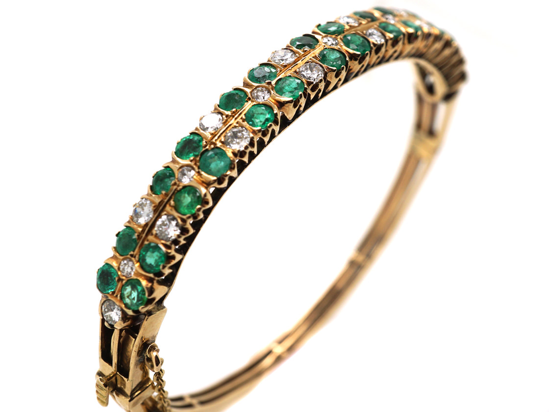 Edwardian 18ct Gold, Diamond & Emerald Bangle (965L) | The Antique ...