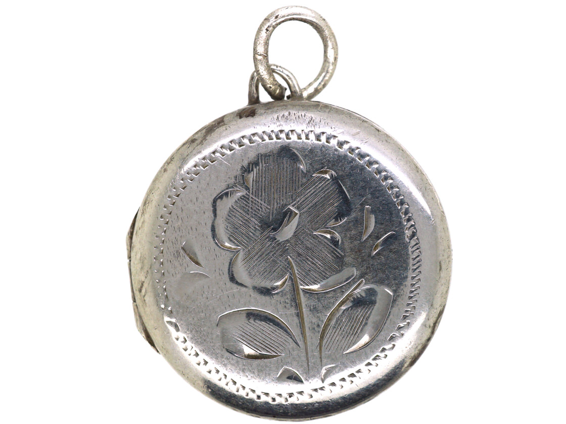 Round Silver Locket Engraved with a Flower (183K/1) | The Antique ...