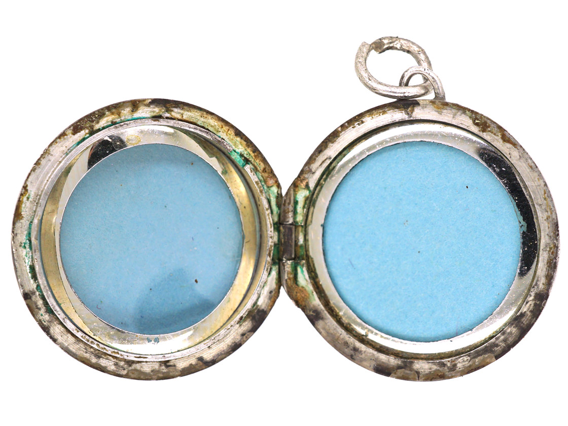 Round Silver Locket Engraved with a Flower (183K/1) | The Antique ...