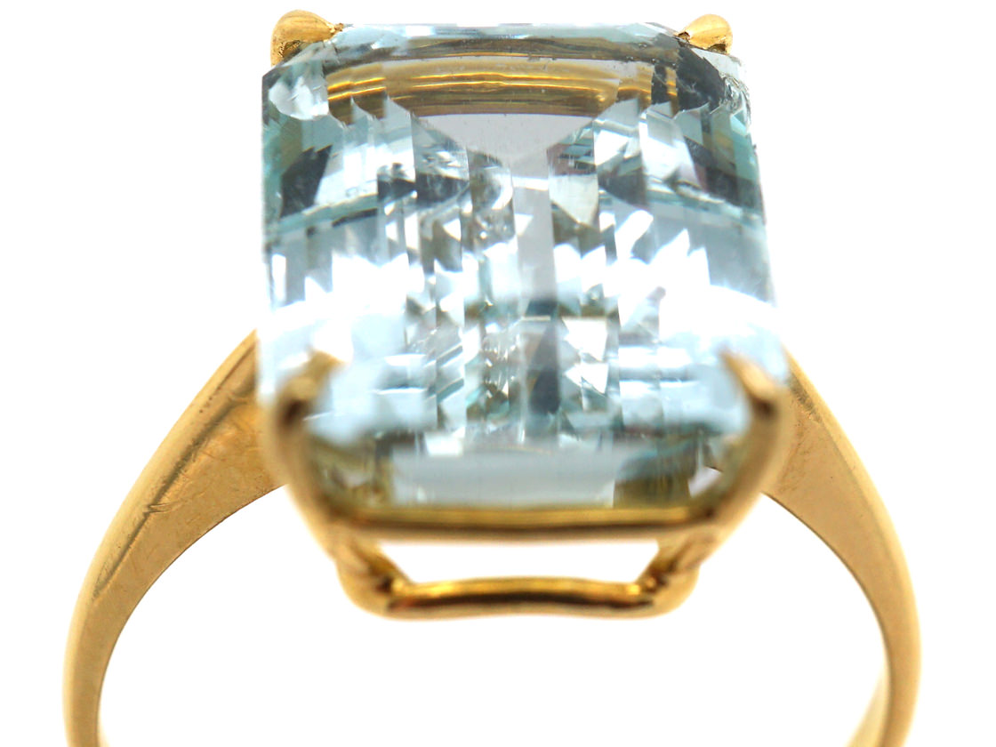 18ct Gold & Rectangular Aquamarine Ring (982L) | The Antique Jewellery ...