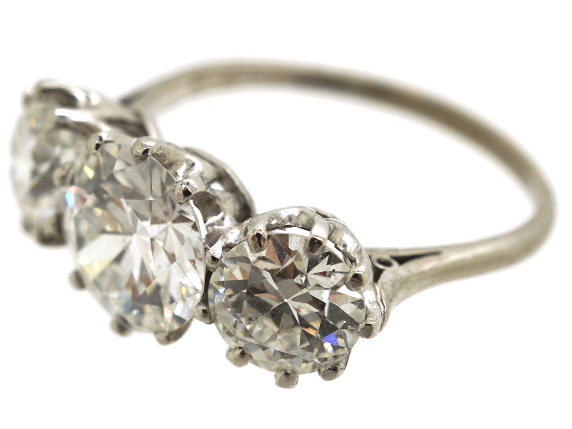 Platinum & Three Stone Diamond Ring (116M) | The Antique Jewellery Company