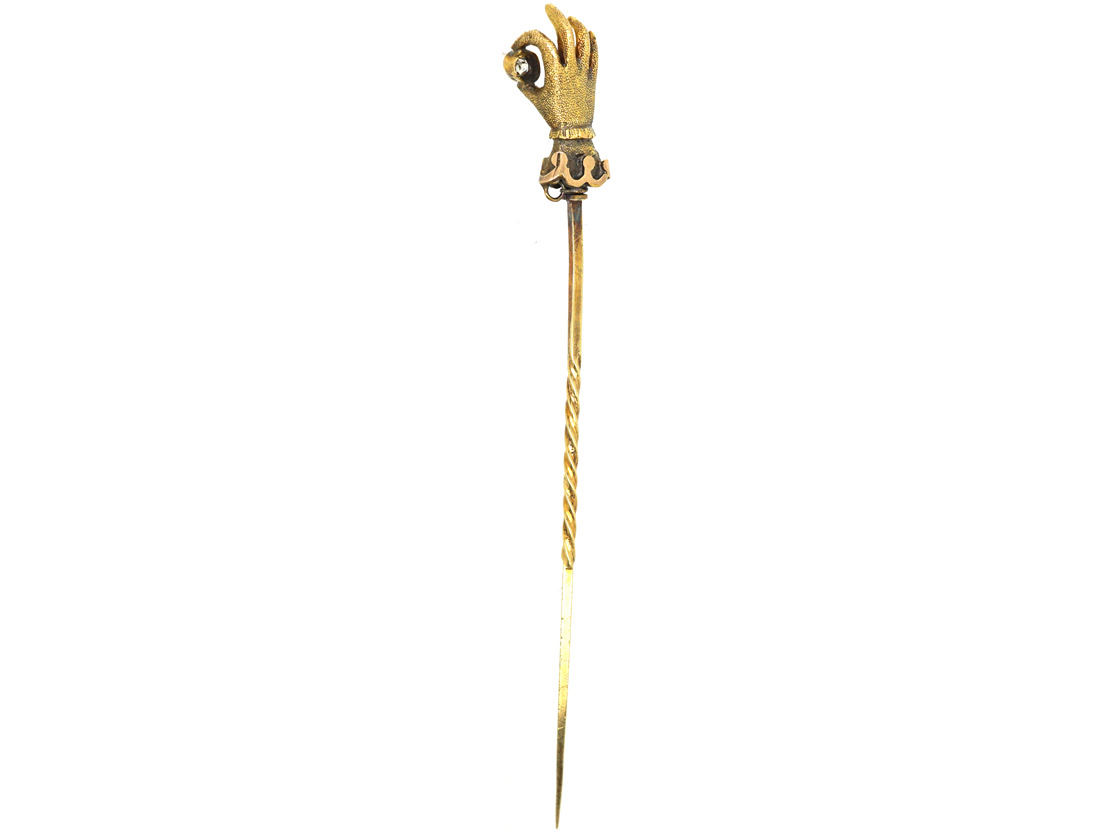 Georgian 18ct Gold Hand Tie Pin set with a Diamond (961L) | The Antique ...