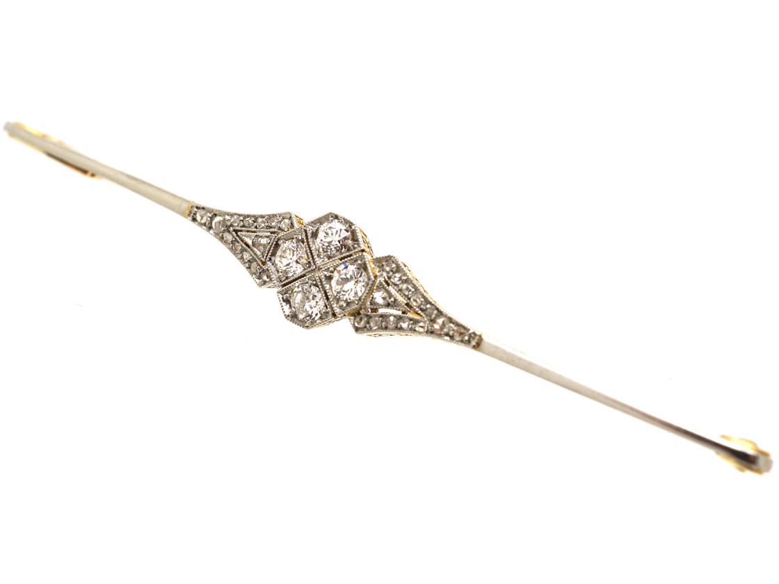 Art Deco 18ct Gold, Platinum & Diamond Bar Brooch (109M) | The Antique ...