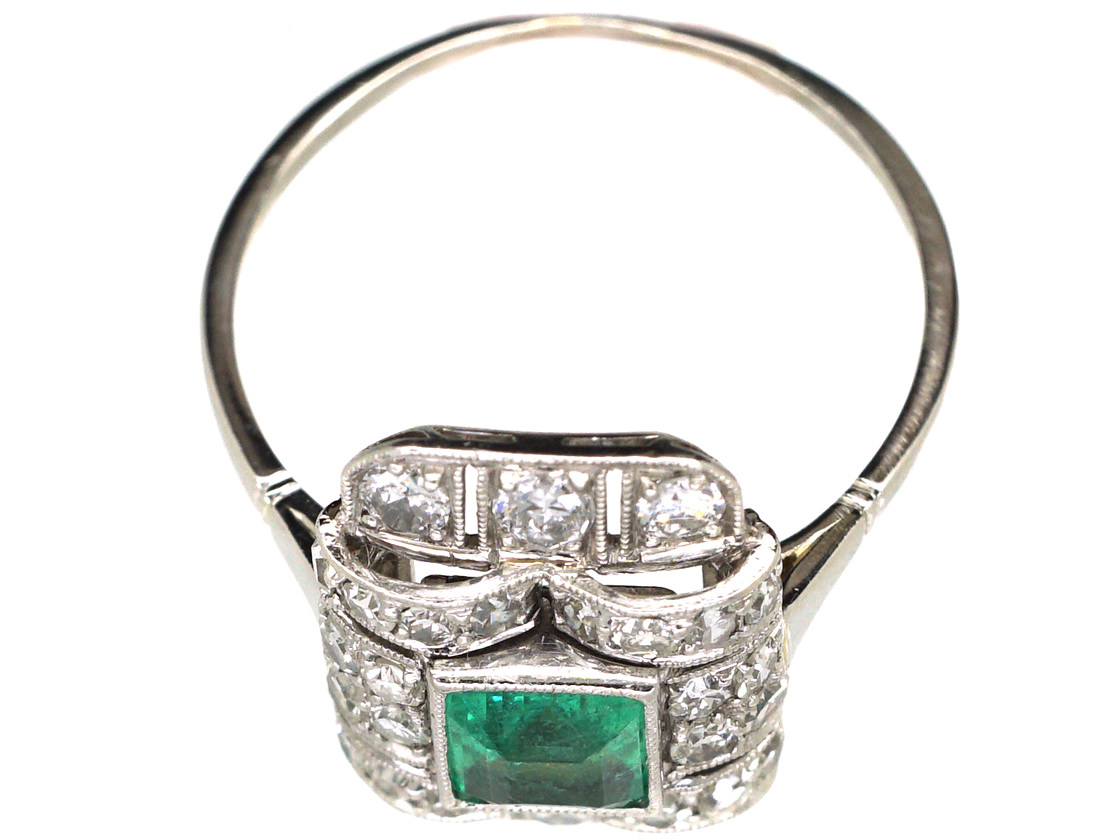 Art Deco Platinum, Emerald & Diamond Rectangular Ring (141M) | The ...