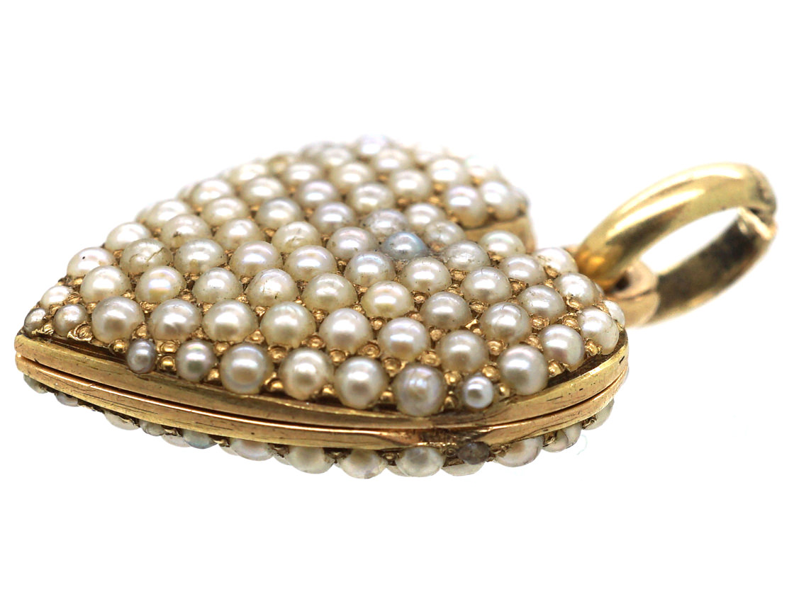 Edwardian 14ct Gold & natural Split Pearl double Sided Heart Shaped ...