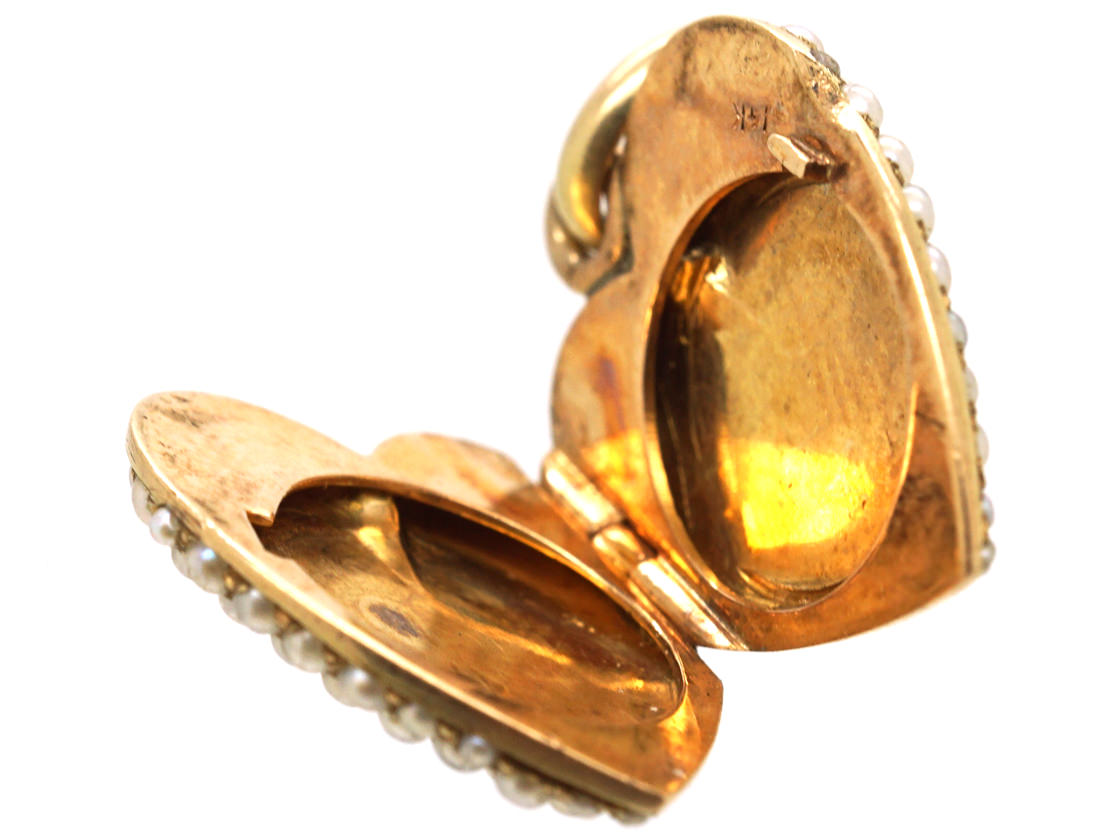Edwardian 14ct Gold & natural Split Pearl double Sided Heart Shaped ...