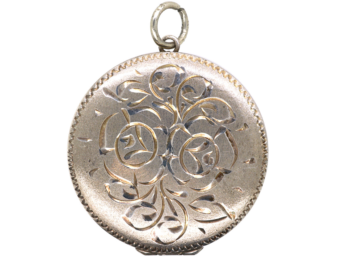 Round Silver Locket with Rose Design (183K/8) | The Antique Jewellery ...
