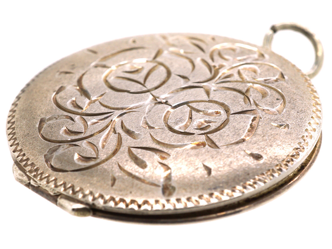 Round Silver Locket with Rose Design (183K/8) | The Antique Jewellery ...