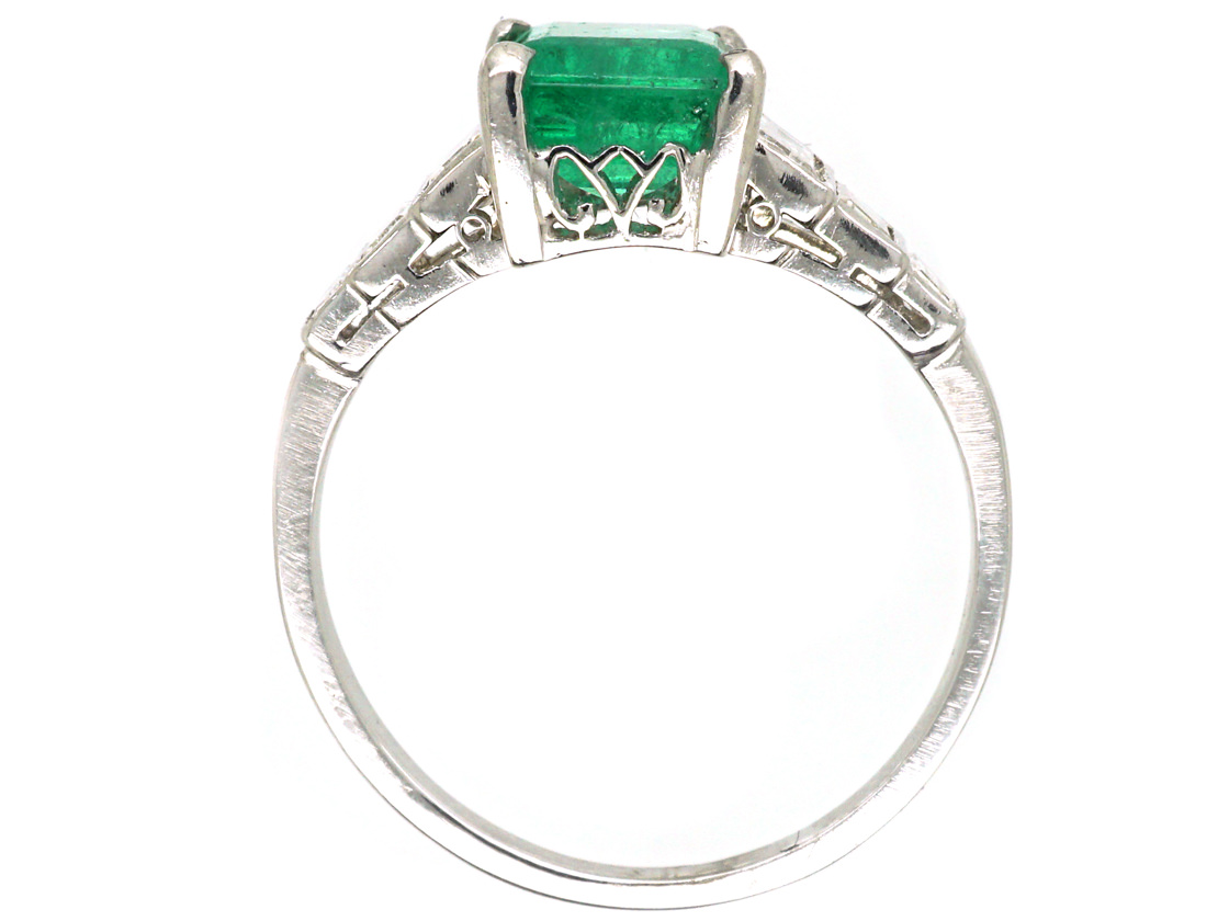 Art Deco 18ct White Gold, Emerald & Diamond Step Cut Ring (288M) | The ...