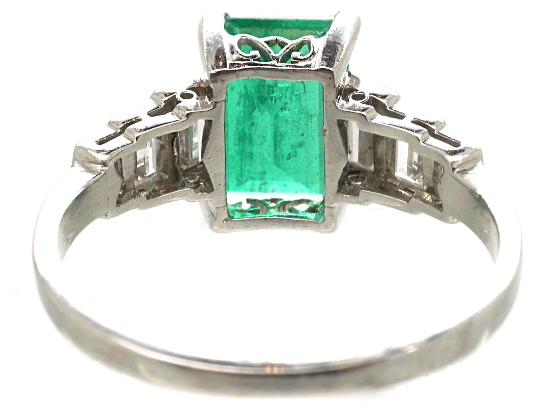 Art Deco 18ct White Gold, Emerald & Diamond Step Cut Ring (288M) | The ...