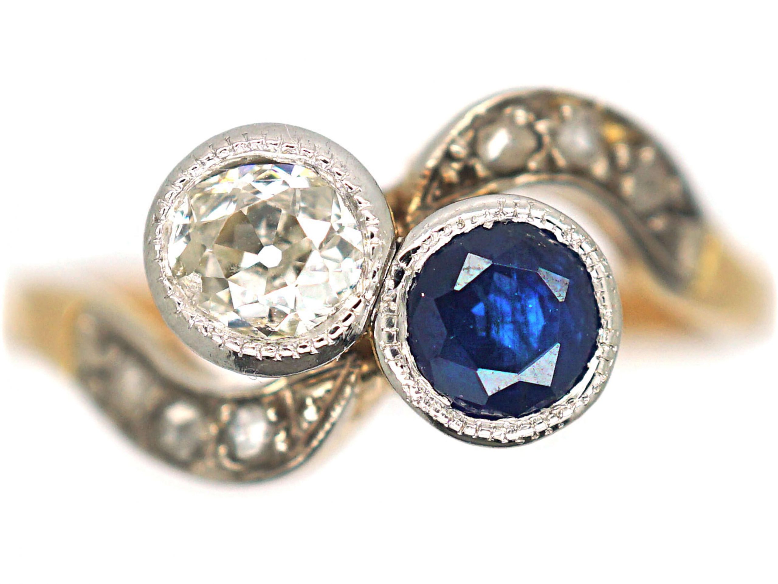 Edwardian 18ct Gold & Platinum, Sapphire & Diamond Crossover Ring (85M ...