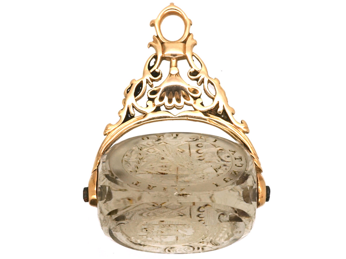 Georgian 18ct Gold Triple Sided Rock Crystal Seal with Carved Crest ...
