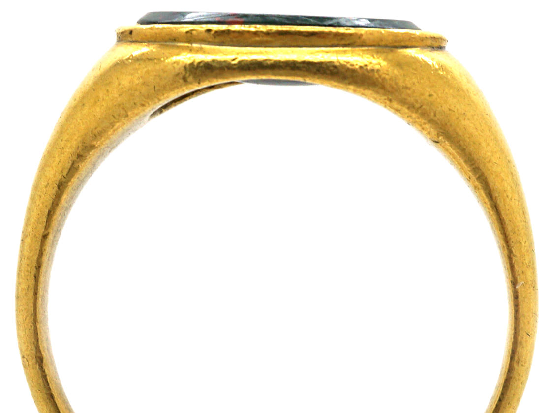 Georgian 18ct Gold Bloodstone Signet Ring with Bird & Envelope Intaglio ...