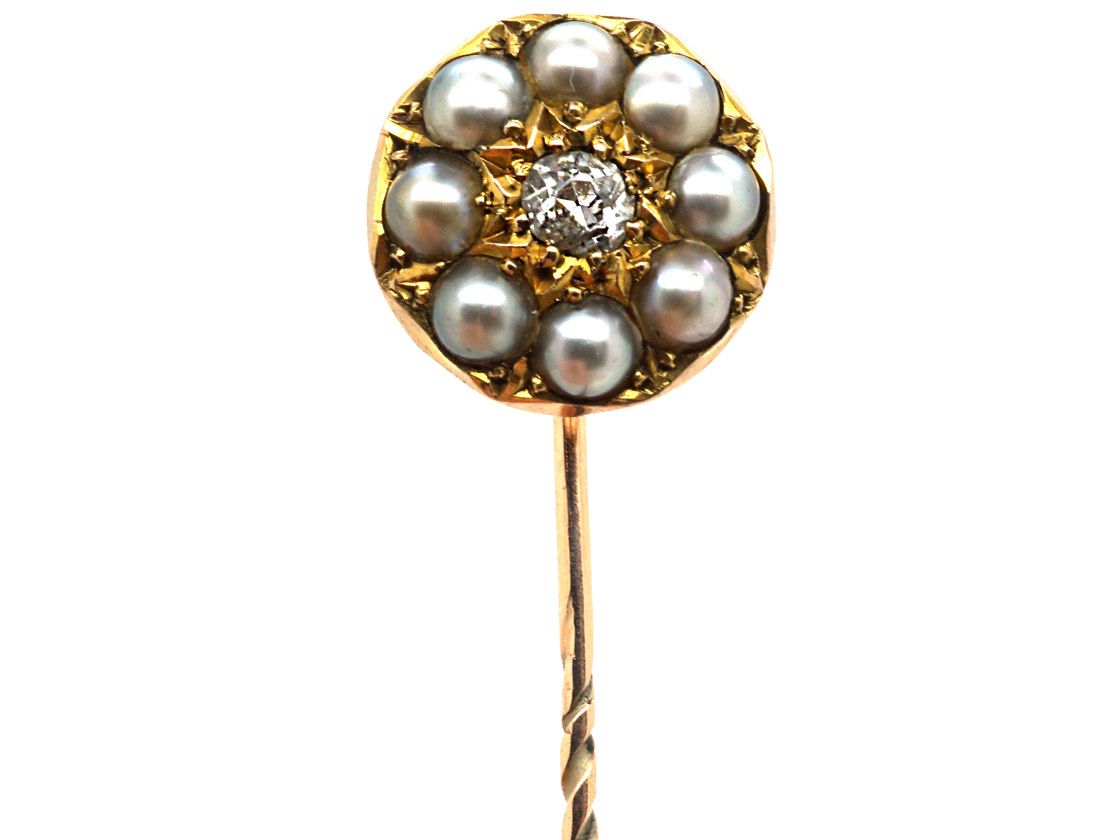 Victorian 15ct Gold, Natural Split Pearl & Diamond Tie Pin (282M) | The ...