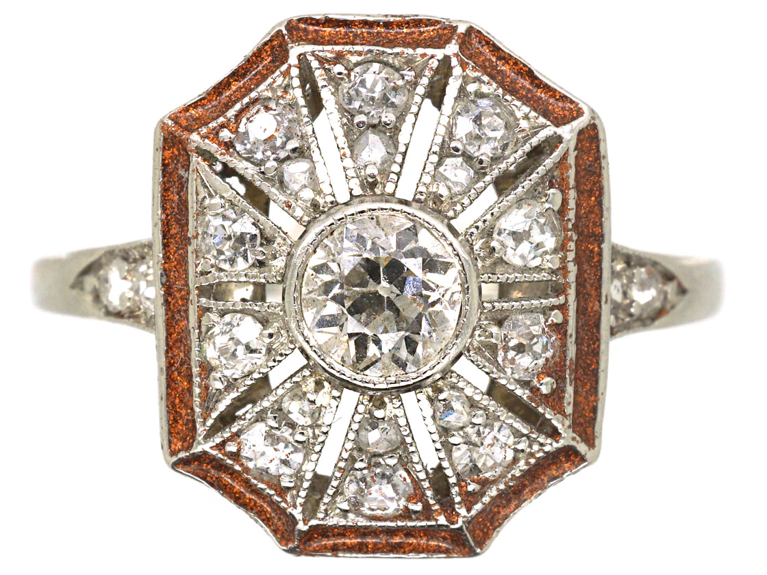 Art Deco Platinum, Enamel & Diamond Octagonal Shaped Ring (323M) | The ...