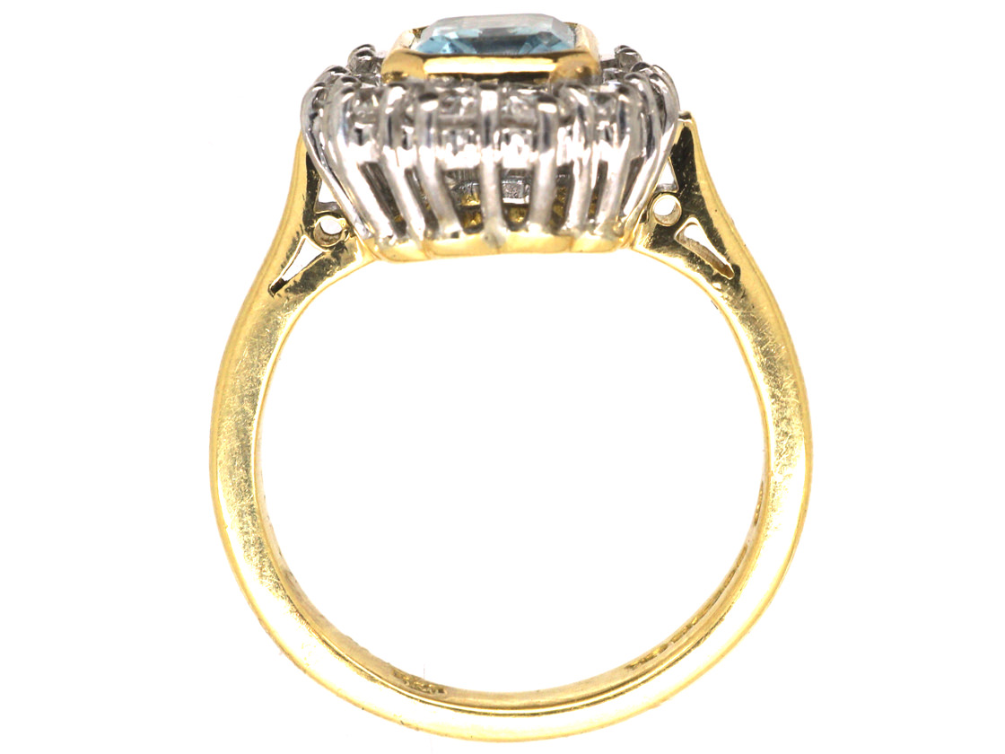 18ct Gold, Octagonal Aquamarine & Diamond Cluster Ring (251M) | The Antique Jewellery Company